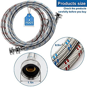 Washing Machine Hoses,Stainless Steel Washing Machine Hose 4 Foot Braided Premium Washer Hoses Supply Lines(2 Packs)-washer hoses 4ft Hot and Cold Striped Water Connection Inlet Supply Lines
