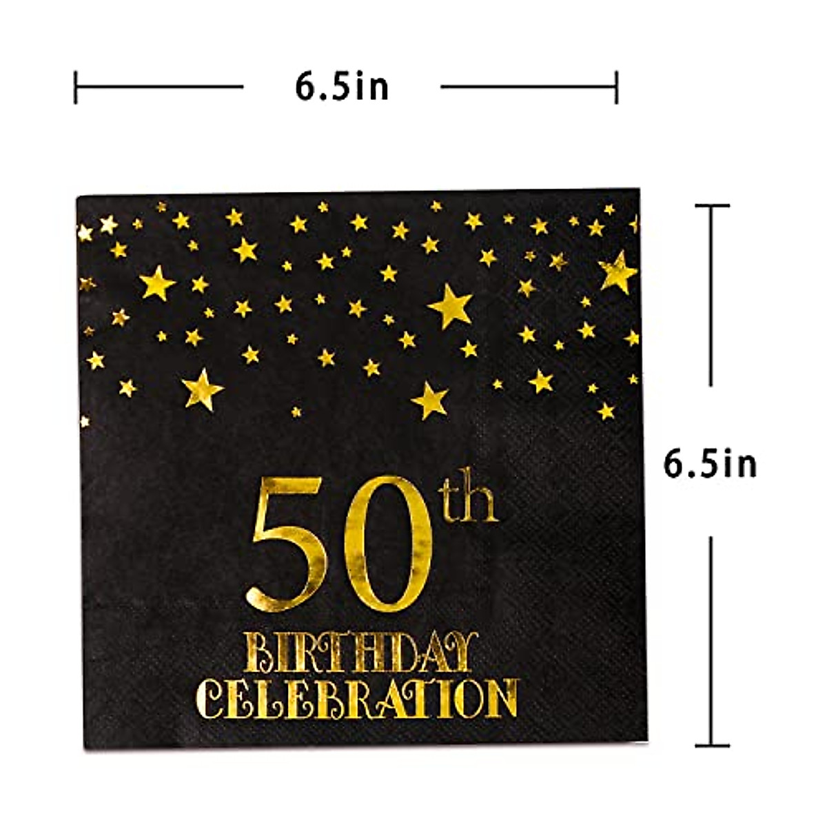 Pandecor 50 Pack 3 Layers Birthday Party Supplies,6.5 x 6.5 In Paper Napkins Birthday Party Decorations (50th birthday napkins)