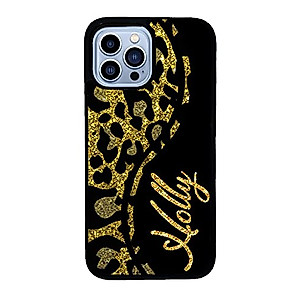 Leopard Skin Golden Personalized Apple iPhone Black Rubber Phone Case Compatible with iPhone 14 Pro Max, Pro, Max, iPhone 13 Pro Max Mini, 12 Pro Max Mini, 11 Pro Max X XS Max XR 8 7 Plus