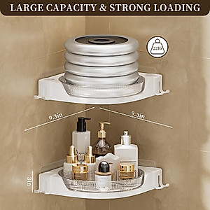akinbas Corner Shower 2 Tier Caddy Lazy Susan Organizer 360 Rotating Corner Shelf Wall Mounted with No Drilling Shelves for Bathroom Dorm and Kitchen (White)
