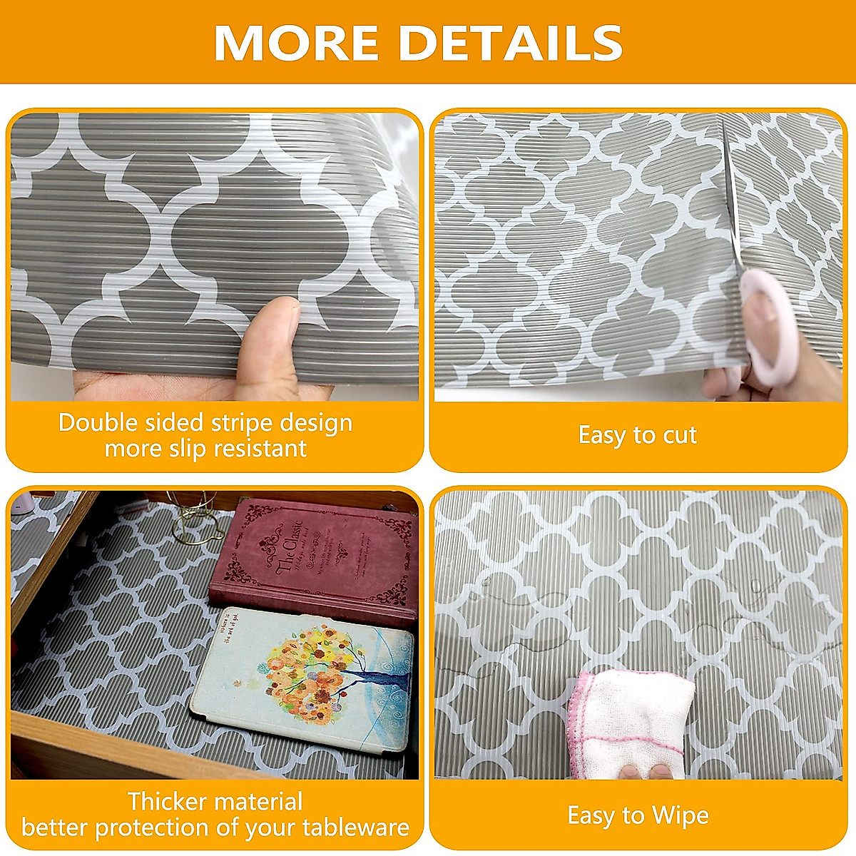 Gantan Shelf Liners,17.5Inch x 30FT(360"),Non Slip Drawer Liner,Washable Refrigerator Mats, Waterproof Cabinet Liner for Closet Wire Rack Kitchen Refrigerator Pantry Dresser(Clear)