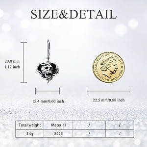 VONALA Skull Earrings 925 Sterling Silver Skeleton Dangle Dangling Drop Charm Leverback Earrings Gothic Punk Jewelry Halloween Gifts for Women Men