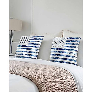 Set of 2 Throw Pillow Covers Square for Home Decor, Independence Day Camo American Flag Patriotic 18x18 Inch Cotton Reversible Pillow Case Sofa Soft Cushion Cases for Bedroom Couch Bed Car Chair