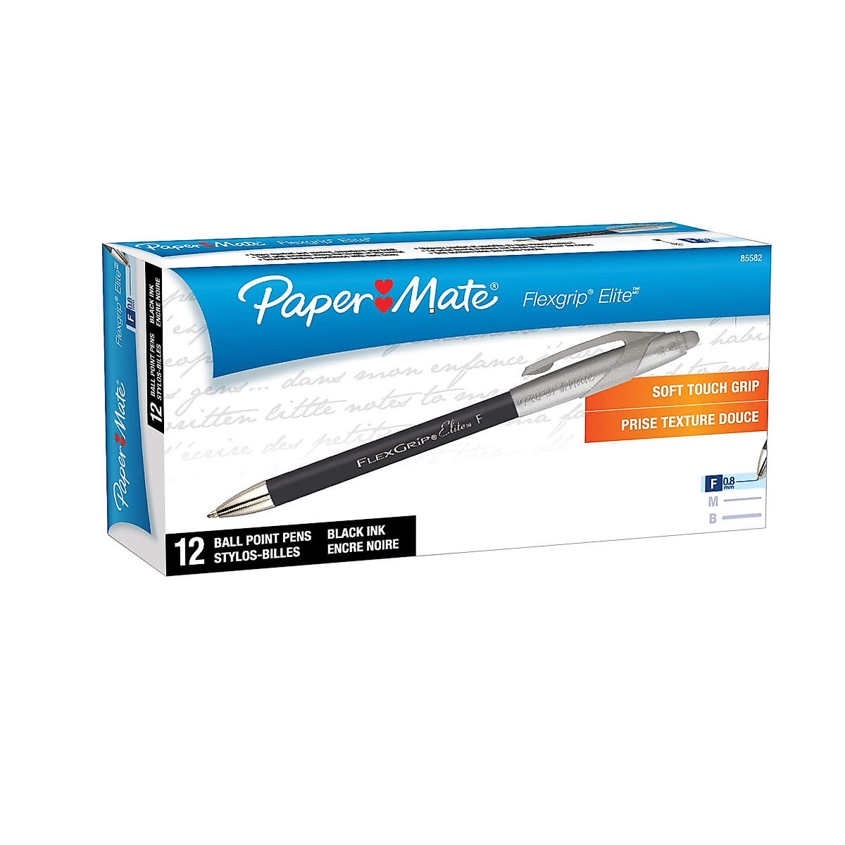 Paper Mate 85582 FlexGrip Elite Retractable Ballpoint Pens, Fine Point, Black, 12 Count