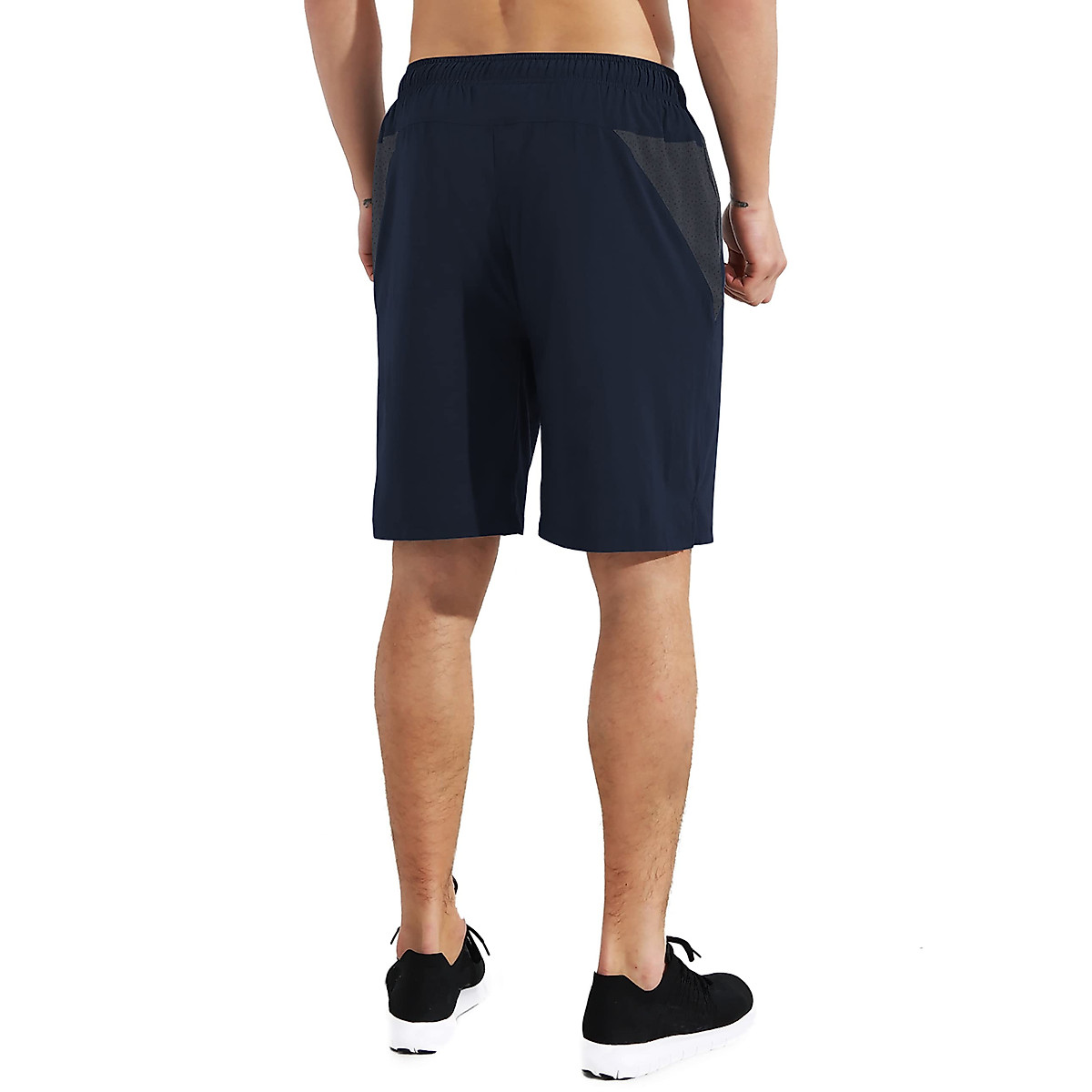 EZRUN Mens 9 Inch Lightweight Running Workout Shorts with Liner Loose-Fit Gym Shorts for Men with Zipper Pockets(Blue,L)