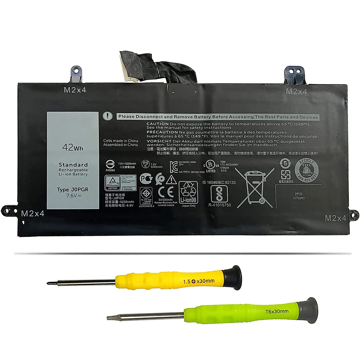 J0PGR Laptop Battery Compatible with Dell Latitude 5285 E5285 5290 2-in-1 Series T17G T17G001 T17G002 JOPGR 0J0PGR X16TW 0X16TW FTH6F 0FTH6F FTG78 1WND8 RDYCT 0RDYCT 7.6V 42Wh 5250mAh 4-Cell