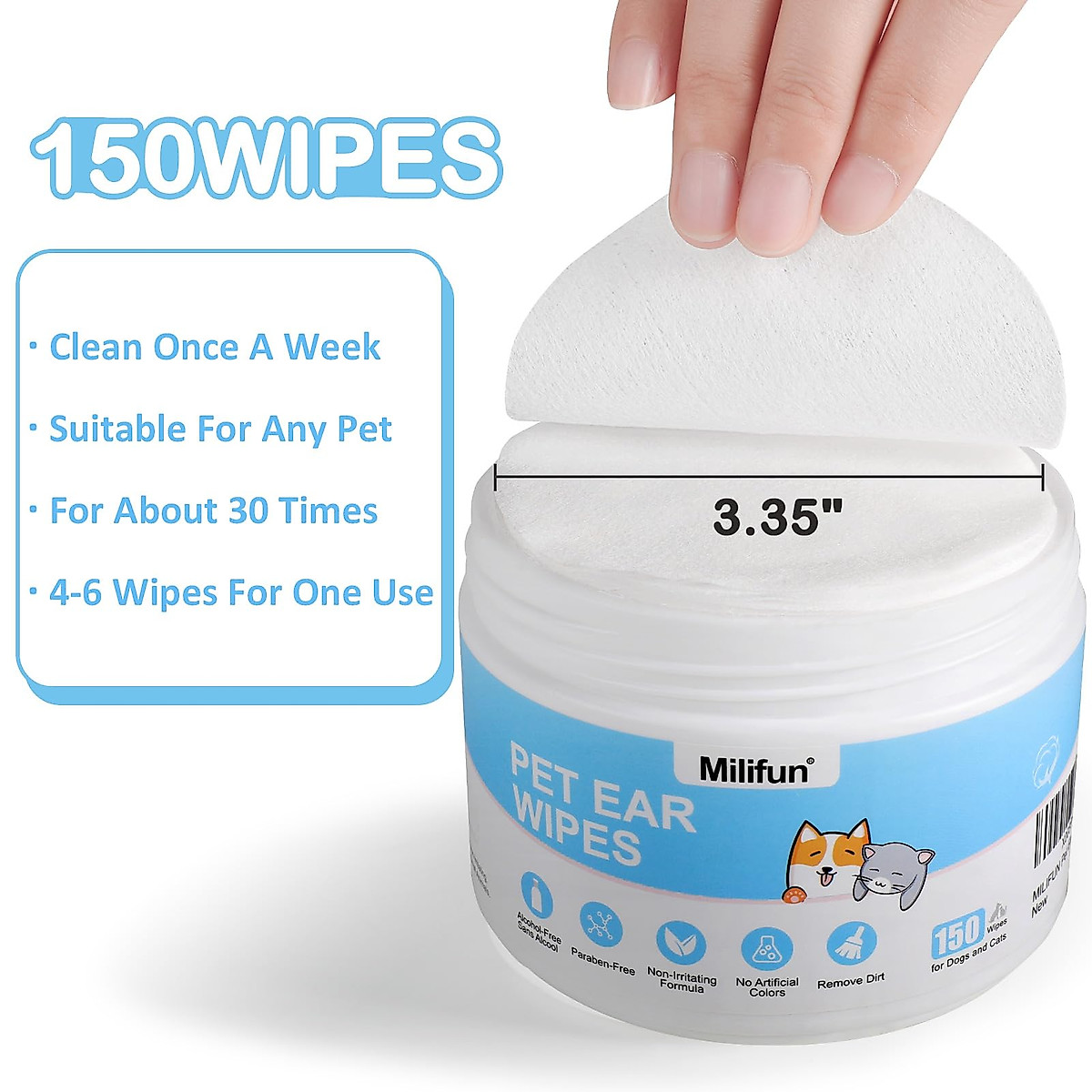 150 Count Dog Ear Cleaner Wipes, Dog Ear Wipes, Gently Remove Ear Wax, Debris - Soothes & Relieves Ear Itching, Natural Cleaning Puppy Ear Wipes, Otic Cleanser for Dogs and Cats.