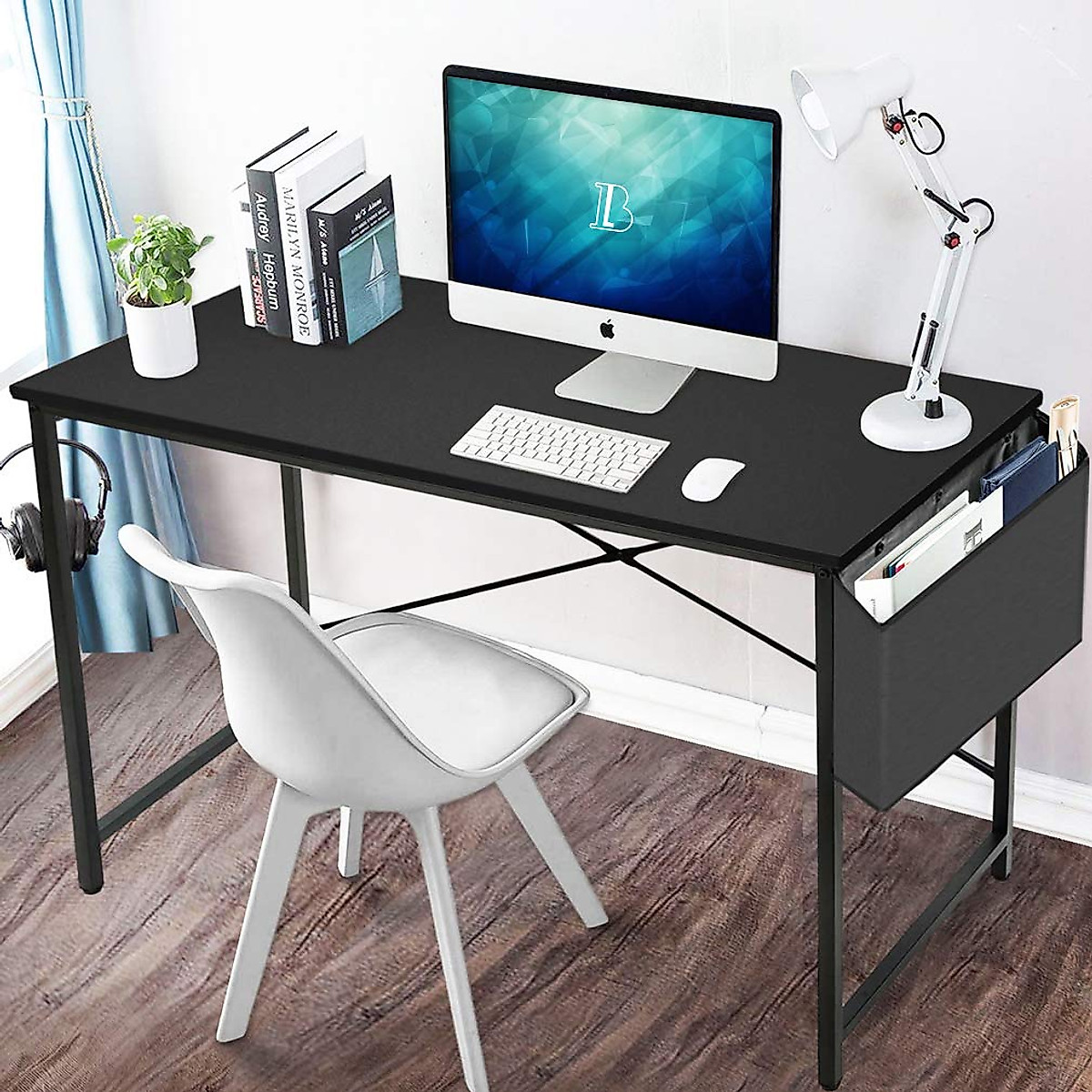 BOLUO 39 inch Black Computer Desk for Small Space Study Writing Desk Home Office Table Work PC Simple Modern Deak with Storage Bag 40"