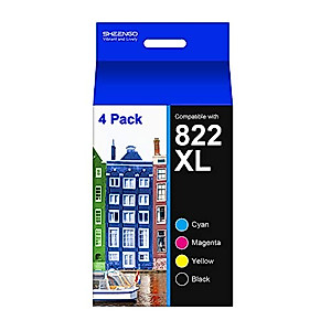 822 XL Ink Cartridges Remanufactured Replacement for Epson 822XL Ink Cartridges Combo Pack T822 T822XL to Use with Pro WF-3820 WF-4820 WF-4830 WF-4834 Printer(4 Pack-Black, Cyan, Magenta, Yellow)