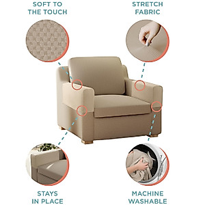 Zenna Home Pixel 2-Piece Stretch Furniture Arm Covers Armrest Protectors, Sand