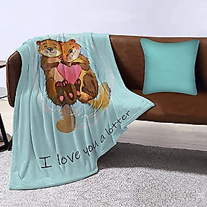 Cute Sea Otter Love You a Lotter Throw Blanket Soft Cozy Warm Blanket Fleece Flannel Blanket for Couch Bed Sofa 50"x40"