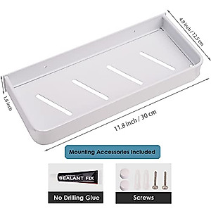 Veefos Bathroom Shelf Shower Organizer 12 Inch, Metal Small Wall Shelf Floating Shelf Bathroom Countertop Organizer Shower Caddy for Wall Storage, No-Drilling Glue & Screw