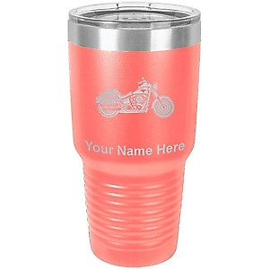 LaserGram 30oz Vacuum Insulated Tumbler Mug, Motorcycle, Personalized Engraving Included (Coral)