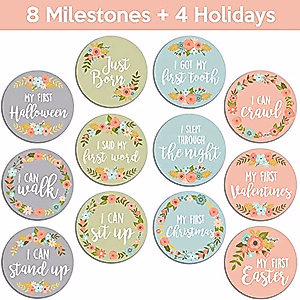 Baby Monthly Stickers | Floral Baby Milestone Stickers | Newborn Girl Stickers | Month Stickers for Baby Girl | Baby Girl Stickers | Newborn Monthly Milestone Stickers (Set of 24)
