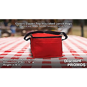 DISCOUNT PROMOS 10 Zipper Top Insulated Lunch Bags Set - Non Woven, Vibrant, Black Strap - Red