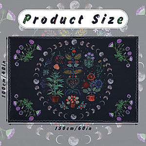 Botanical Moon phase Tapestry,Floral Plants Tapestry Wall Hanging Decor Moonlit Garden Wall Hanging Decor Mysterious Tapestry present Art Wall Hanging for Home Decor, 39.4 x 59.1 Inches