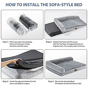 BFPETHOME Orthopedic Dog Beds for Large Dogs-Waterproof Sofa Dog Bed with Removable Washable Cover, Large Dog Bed with Waterproof Lining and Nonskid Bottom, Pet Couch Bed for Large Dogs, Grey