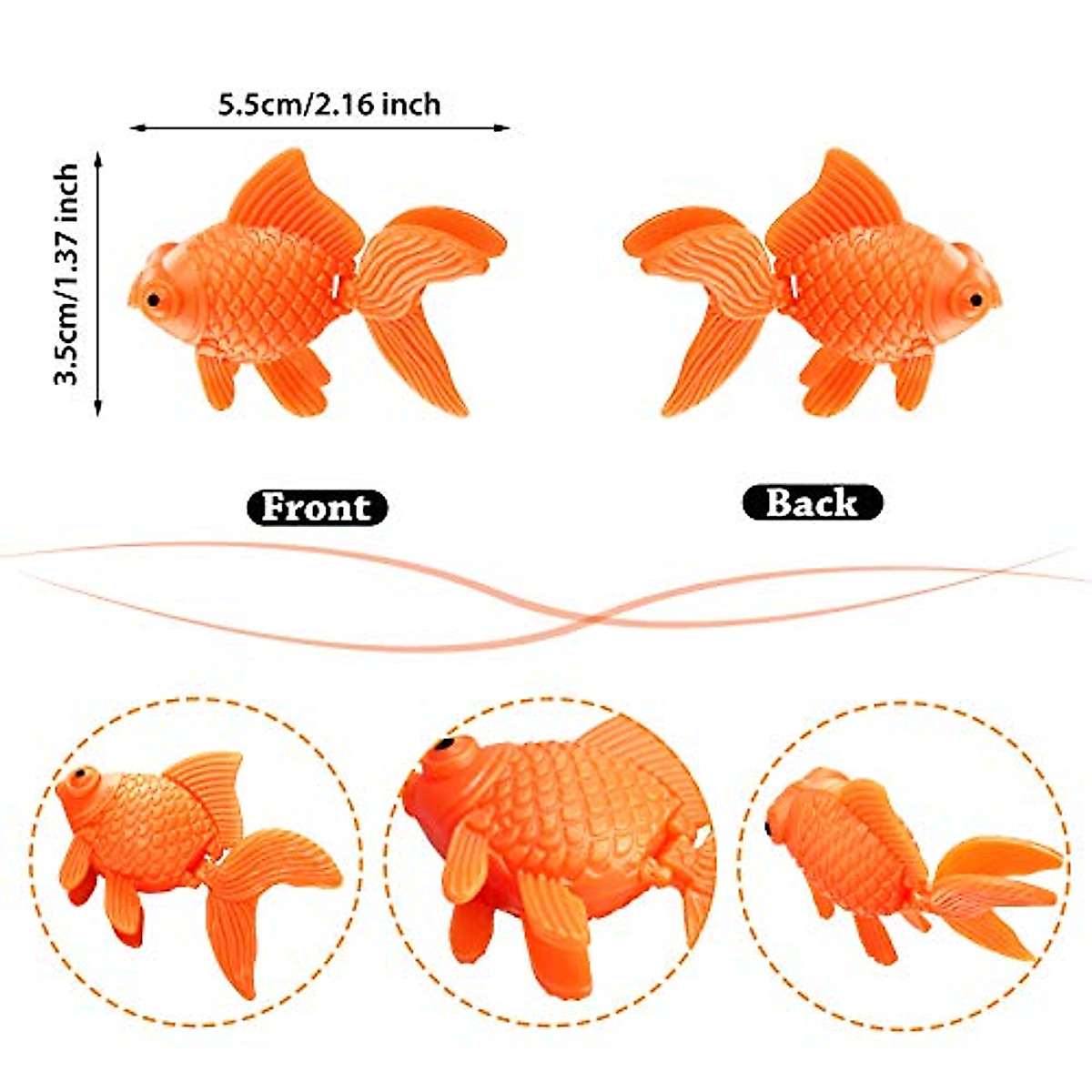 Sumind 15 Pieces Artificial Aquarium Fishes Plastic Fish Realistic Artificial Moving Floating Orange Goldfish Fake Fish Ornament Decorations for Aquarium Fish Tank