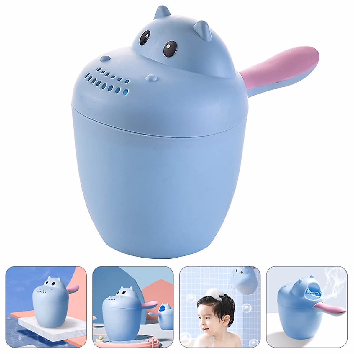 Katutude Baby Bath Rinse Cup - Shampoo Rinser Wash Cup Hair Washing Jug Water Scoop Bathroom Accessories for Newborn Baby Toddlers Shower, 7cm x 14cm / Blue