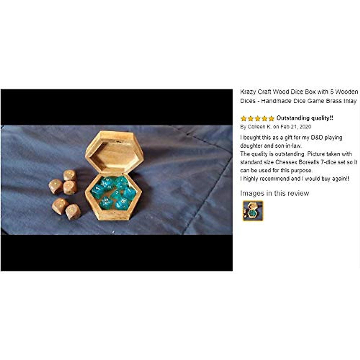 Krazy Craft Wood Dice Box With 5 Wooden Dices - Handmade Dice Game Brass Inlay Dices For Tabletop Countertop Standing Display Dice Box Board Games Accessories For Kids Adults Teens