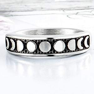 Jude Jewelers Retro Vintage Stainless Steel Moon Phase Shape Crescent Stacking Wedding Band Promise Ring (Silver, 7)