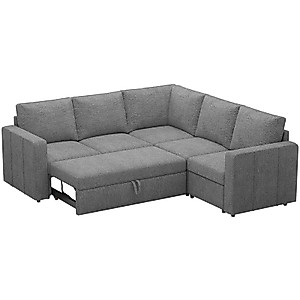 Belffin L Shape Modular Sectional Sleeper Sofa with Pull Out Bed Corner Sleeper Sofa Sectional Couch Convertible Sofa Grey