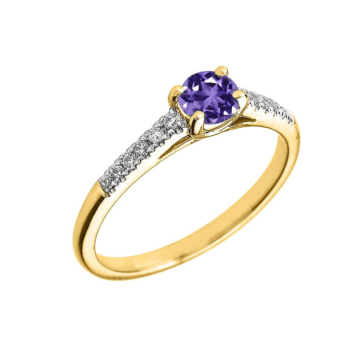 10K Yellow Gold Diamond and Genuine Amethyst Engagement Proposal Ring (Size 11)