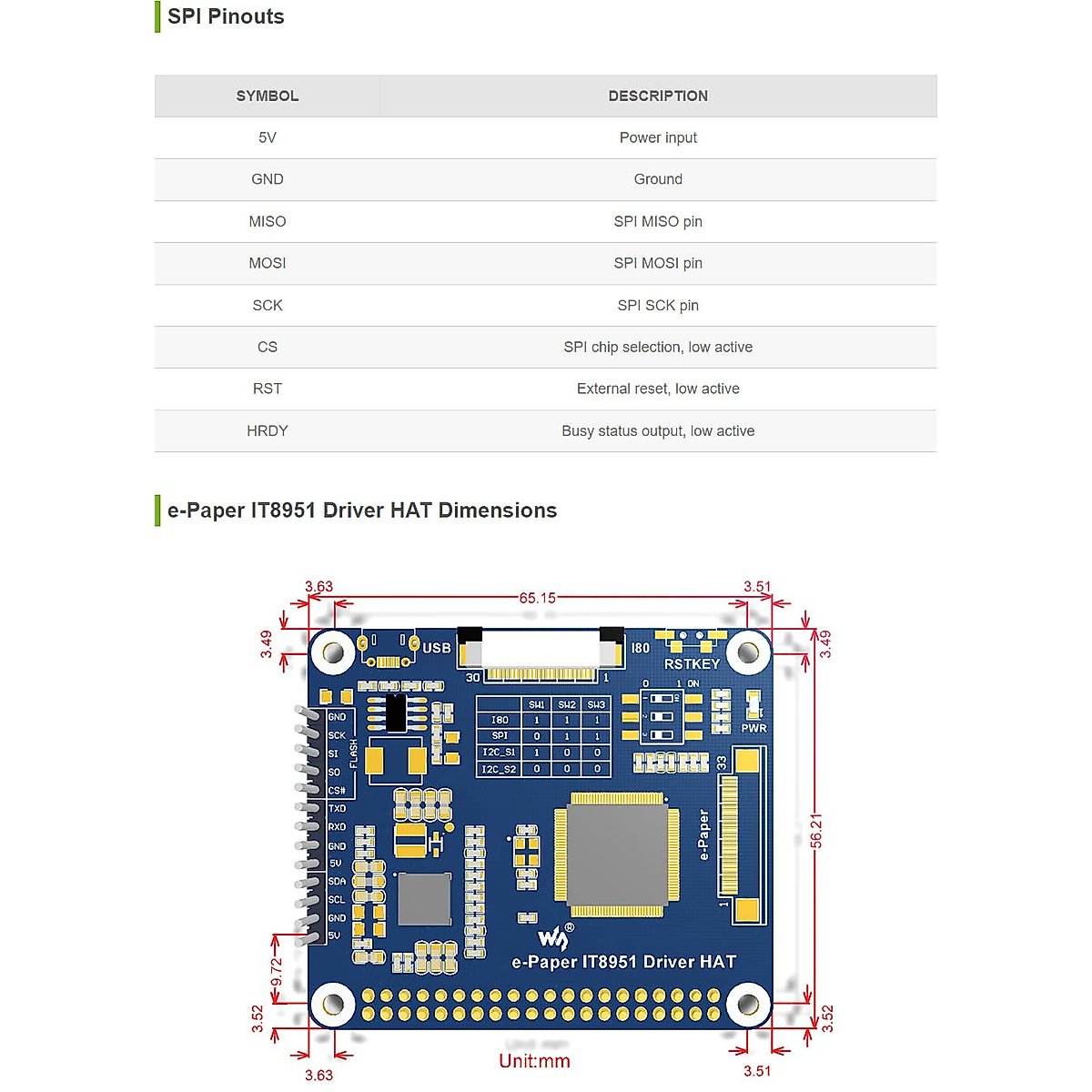 Waveshare 9.7inch E-Ink Display HAT Compatible with Raspberry Pi4B/3B+/3B/2B/B+/A+/Zero/Zero W/WH/Zero 2W 1200x825 Resolution IT8951 Controller USB/SPI/I80 Interface Supports Partial Refresh