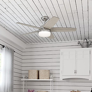 Hunter Fan 52 inch Contemporary Brushed Nickel Indoor Ceiling Fan with Light Kit and Remote Control (Renewed)