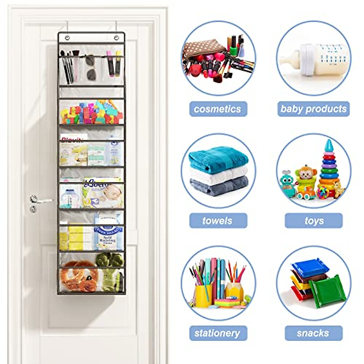 Fixwal 6-Shelf Over Door Hanging Pantry Organizer Storage with Clear PVC Pockets Nursery Closet 3 Small for Bedroom Baby Kids Cosmetics Toys and Sundries