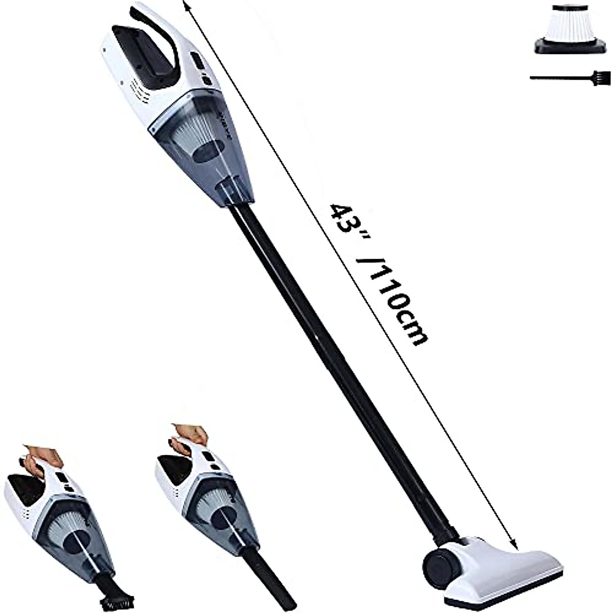 Bieye Cordless Stick Vacuum Cleaner Lightweight Handheld Vacuum with Floor Brush for Household Car Cleaning, 5x2200mah Batteries 1A Fast Charger 100W Motor HV01