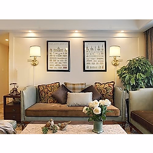 Plug in Wall Sconces with Remote Control, Dimming 10%-100% & Adjustable Colors 2700K-6500K, Hardwire or Plug-in, Swing Arm Wall Lamp with White Fabric Shade, Wall Sconces Set of Two, Gold Finish