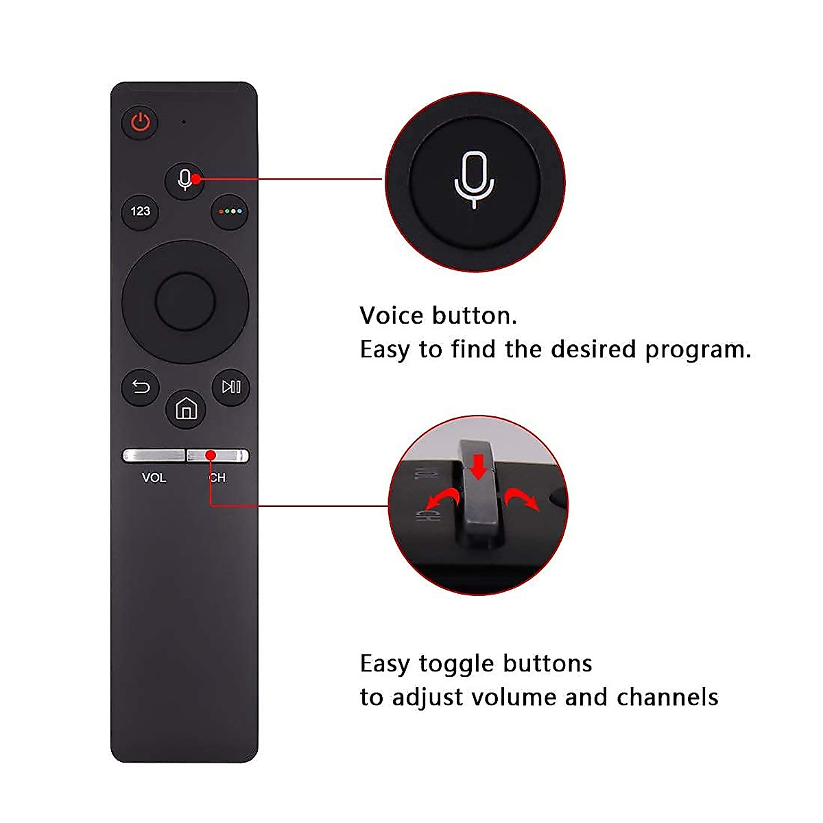 Voice Replacement for Samsung-Smart-TV-Remote, BN59-01298A BN59-01298D BN59-01266A for Samsung Remote Control for Smart TV with Voice Function for Samsung Smart Curved Frame QLED LED LCD TVs