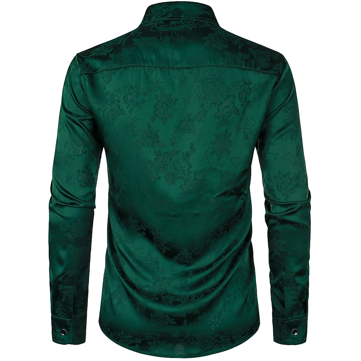 ZEROYAA Men's Hipster Floral Jacquard Long Sleeve Satin Silk Like Button Up Dress Shirts for Party Prom ZHCL55 Dark Green Small