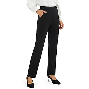 AFITNE Dress Pants for Women Business Casual Stretchy Straight Leg Work Pants Yoga Dress Slacks High Waisted with Pockets Black 31" L