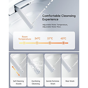 Smart Toilet,One Piece Bidet Toilet for Bathroom with Auto Open & Close Lid and Seat,Warm Water and Dry,Heated Seat,Foot Sensor and Night Light, Auto Flush