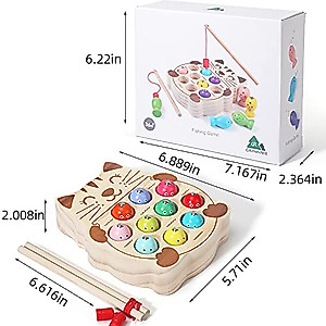 Montessori Magnetic Wooden Fishing Game for Toddlers 3 4 5 Years Old, Preschool Fine Motor Skill Learning Hand Eye Coordination Fishing Toy, Great Gifts for Children Boys and Girls