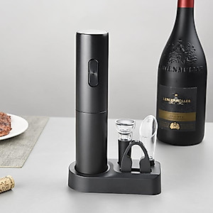 SimpleKitchen Electric Wine Opener, Automatic Electric Wine Bottle Corkscrew Opener with Foil Cutter, Battery Operated (Black)