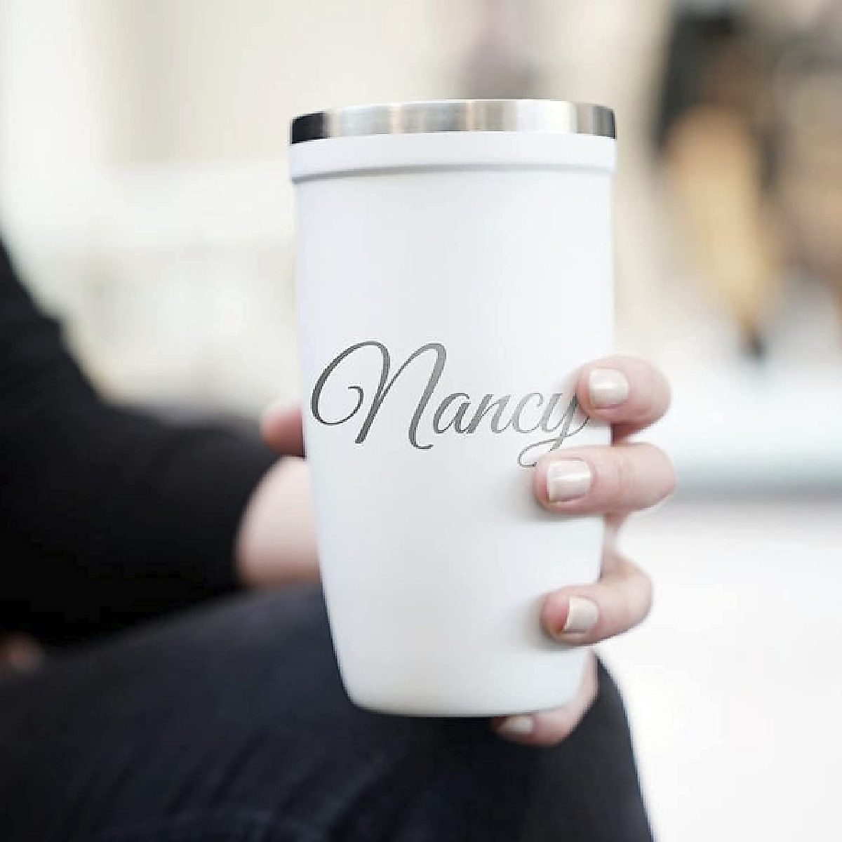 Personalized Photo Engraved Engraved Insulated Tumbler, Name Engraved Tumbler 16 oz. Stainless-Steel Travel Mug with Slide Lid, Custom Design Christmas Gift (Classic Blue)