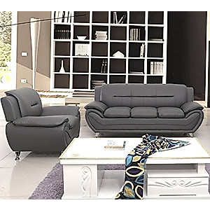 Container Furniture Direct Michael Modern Faux Leather Upholstered Stainless Steel Legs Living Room, Sofa, Steel