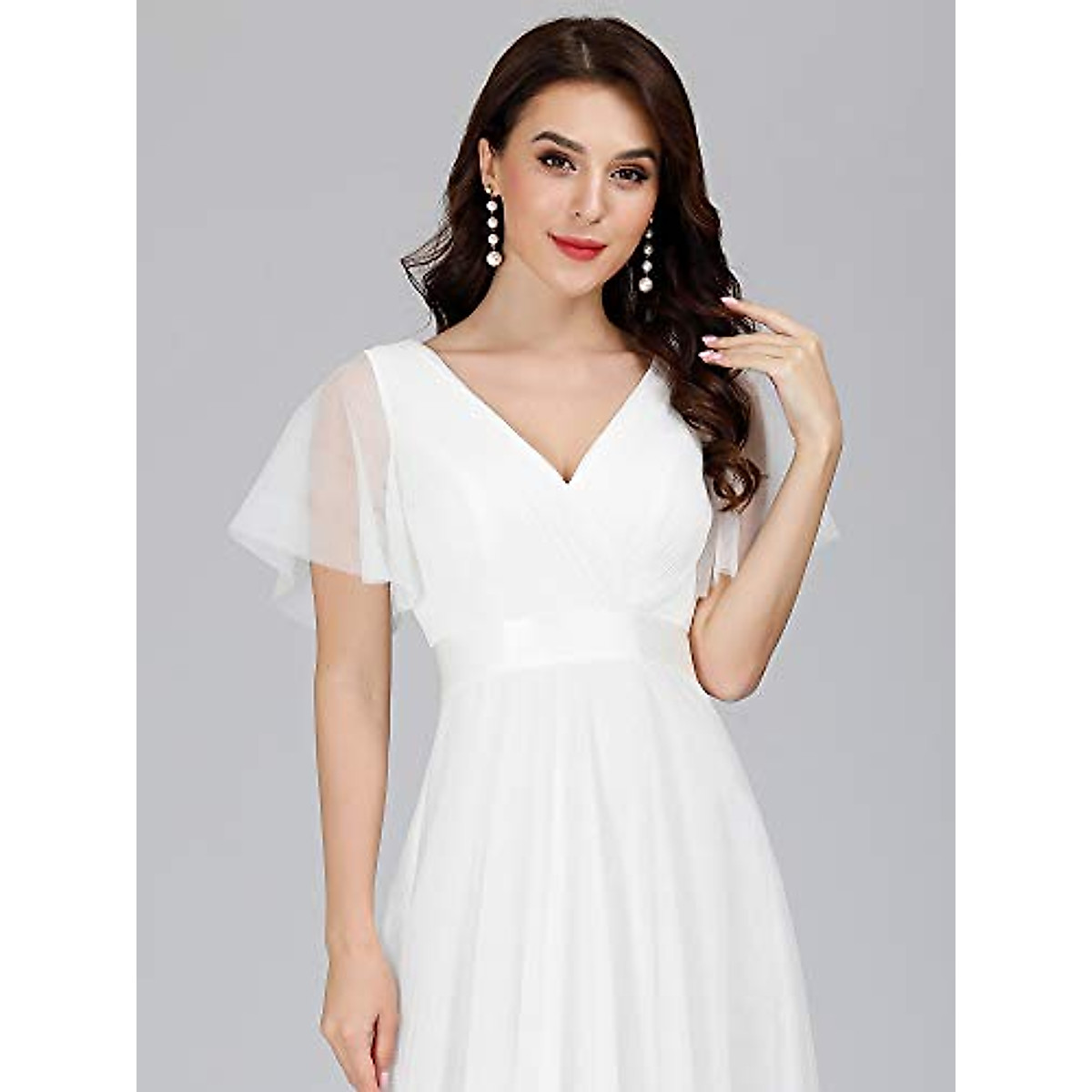 Ever-Pretty Women's A-Line V-Neck Empire Waist Backless Formal Dress Bridesmaid Dress Formal Dress White US14