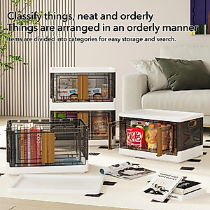 BOQORAD Stackable Storage Bins with Lids, 10 Gal Collapsible Plastic Storage Bins With Wheels, Folding Storage Cabinet with Doors, Foldable Toy Clothes Organizer for Closet Home Dorm, 4 Pack White