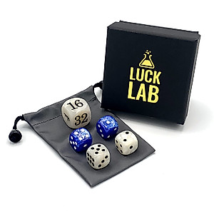 Luck Lab Backgammon Pearl Dice Set - 22 mm Doubling Cube Plus Four 16 mm Dice with Bonus Bag, Blue/White Marbelized