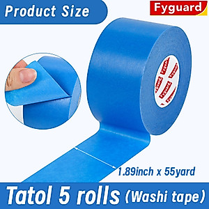 Fyguard 5 Roll Painters Tape 1.89In × 55Yard Blue Painters Tape Bulk Multi-Surface Blue Masking Tape for Wall Painting Edge Treatment DIY Crafts