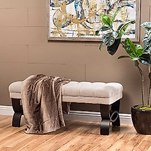Christopher Knight Home Scarlett Tufted Fabric Ottoman / Bench, Light Beige