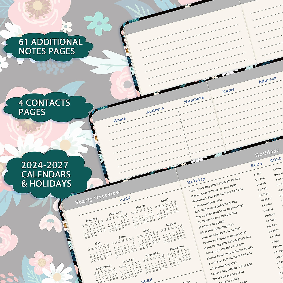 2023-2026 Pocket Planner / Calendar - 3 Year Monthly Planner from July 2023 - June 2026, 6.3" x 3.8", Monthly Pocket Calendar with 61 Notes Pages and Back Pocket, Pen Loop, Elastic Closure