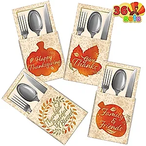 JOYIN 36 Thanksgiving Turkey Cutlery Decorative Gold Foil Utensil Holders for Autumn Fall Harvest Party Favor Supply Dinner Table Decor.