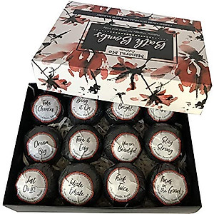 Valentines Bath Bombs for Women Relaxing with Inspirational Messages, 12 Natural and Organic Bath Bombs with Essential Oils & Skin Moisturizing Shea Butter. Gift for Her, Wife, Girlfriend.