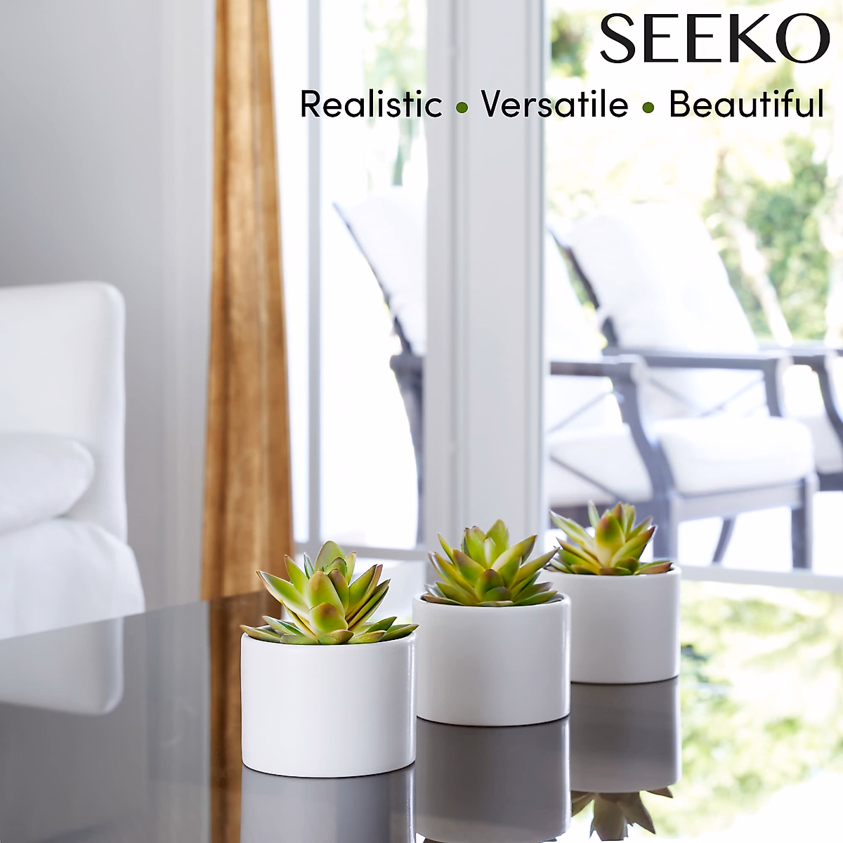 Small Fake Succulents (3 Pack) - Potted Faux Plants for Modern Home, Dorm, Bathroom, Shelf, Laundry Room or Coffee Table Decor for Indoor Use