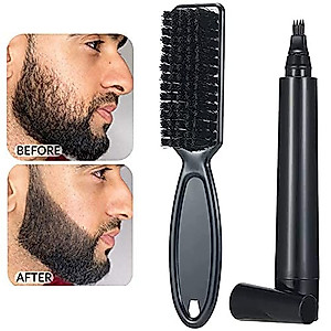 Beard Pencil Filler for Men Water Proof& Sweat Proof, Long Lasting - Beard Filling Pen Kit with Brush and Beard Styling Comb Tool Creates Natural Looking Beard, Moustache & Eyebrows (Black, Home kit)